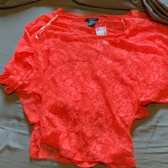 Tops | Neon Orange Lace Blouse In Xs | Poshmark